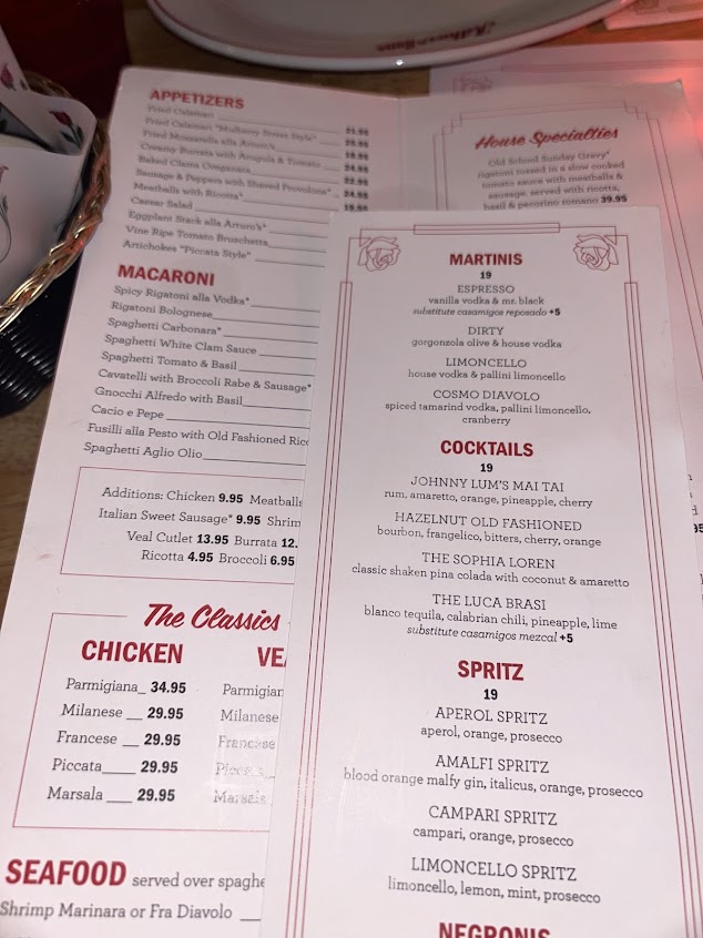 Arthur and Sons NY Italian Restaurant Menu – Classic Italian Dishes in NYC
